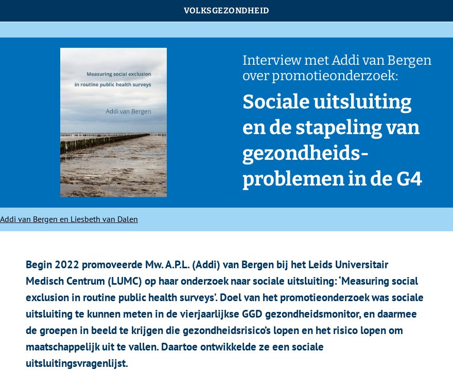 Sociale uitsluiting en de stapeling van gezondheidsproblemen in de G4 ...